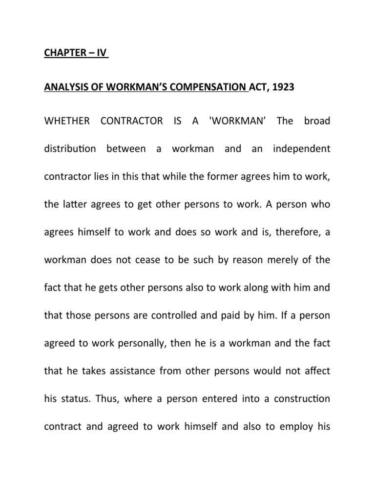 Chapter - Iv Analysis of Workman'S Compensation Act, 1923 | PDF