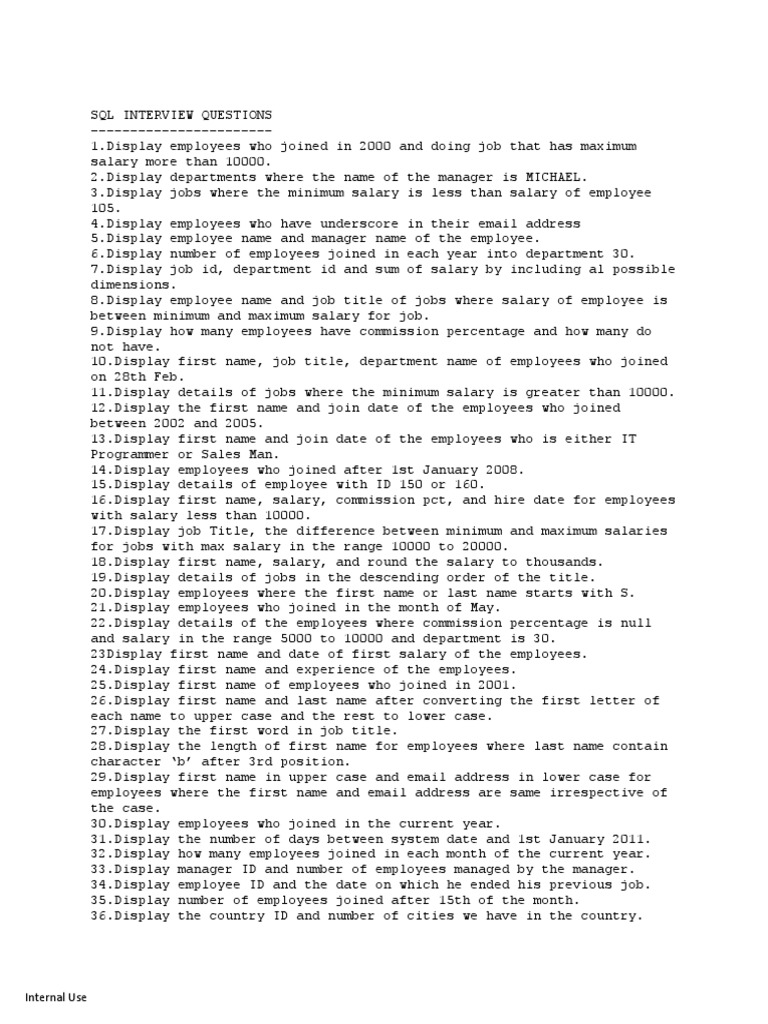 Sql Interview Questions Only Pdf 