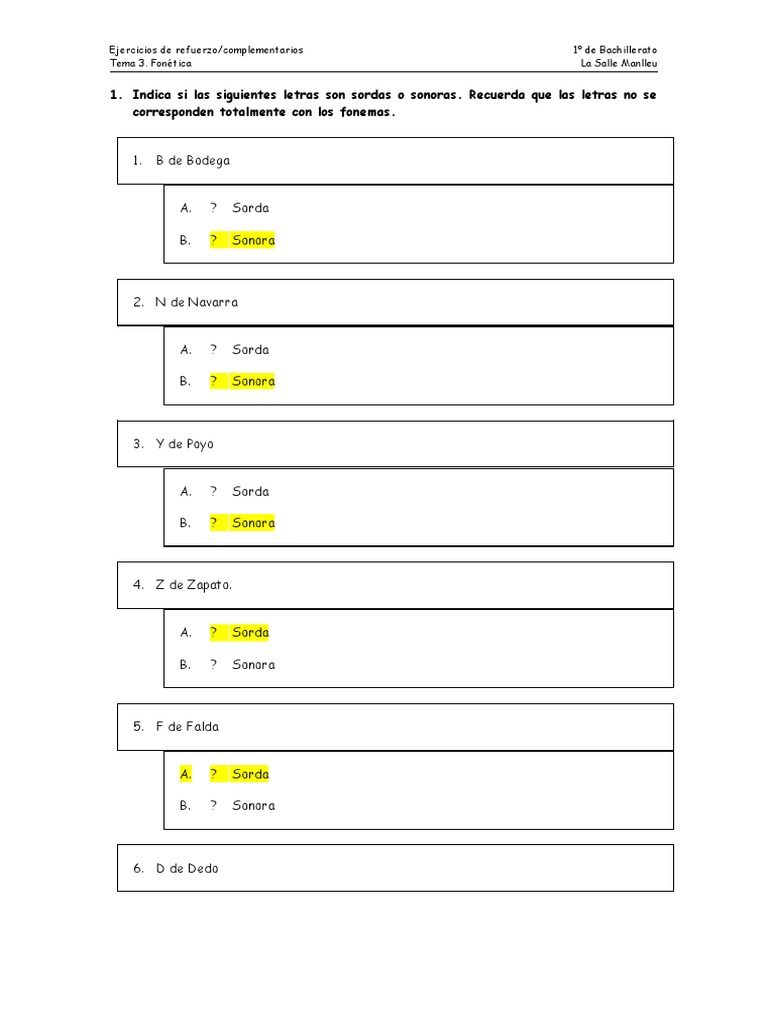 Ejercicios Sobre Fonetica | PDF