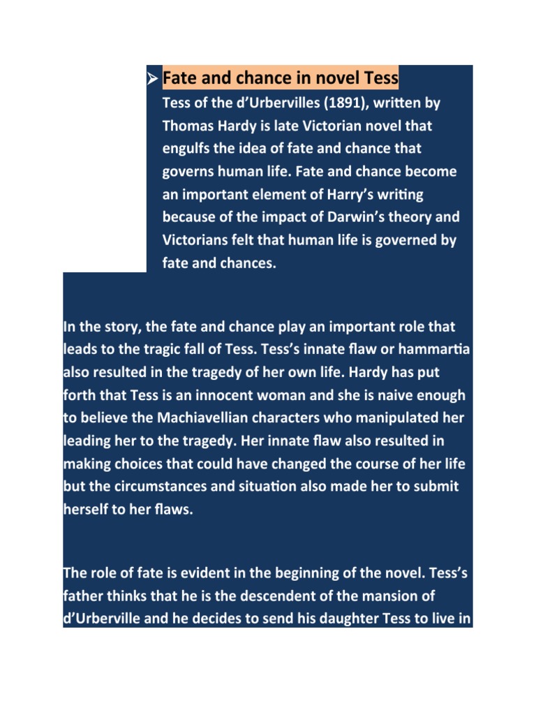 Fate and Chance in Novel Tess | PDF | Tess Of The D'urbervilles