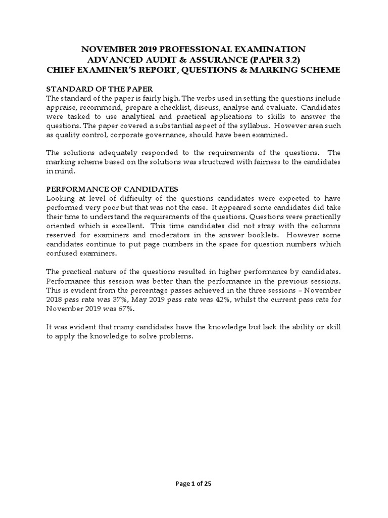Advanced Audit Assurance Paper 3.2nov 2019 | PDF | Audit | Financial Audit