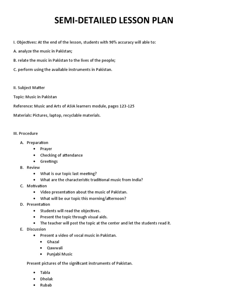 Lesson Plan: Music in Pakistan | PDF | Foreign Language Studies | Art