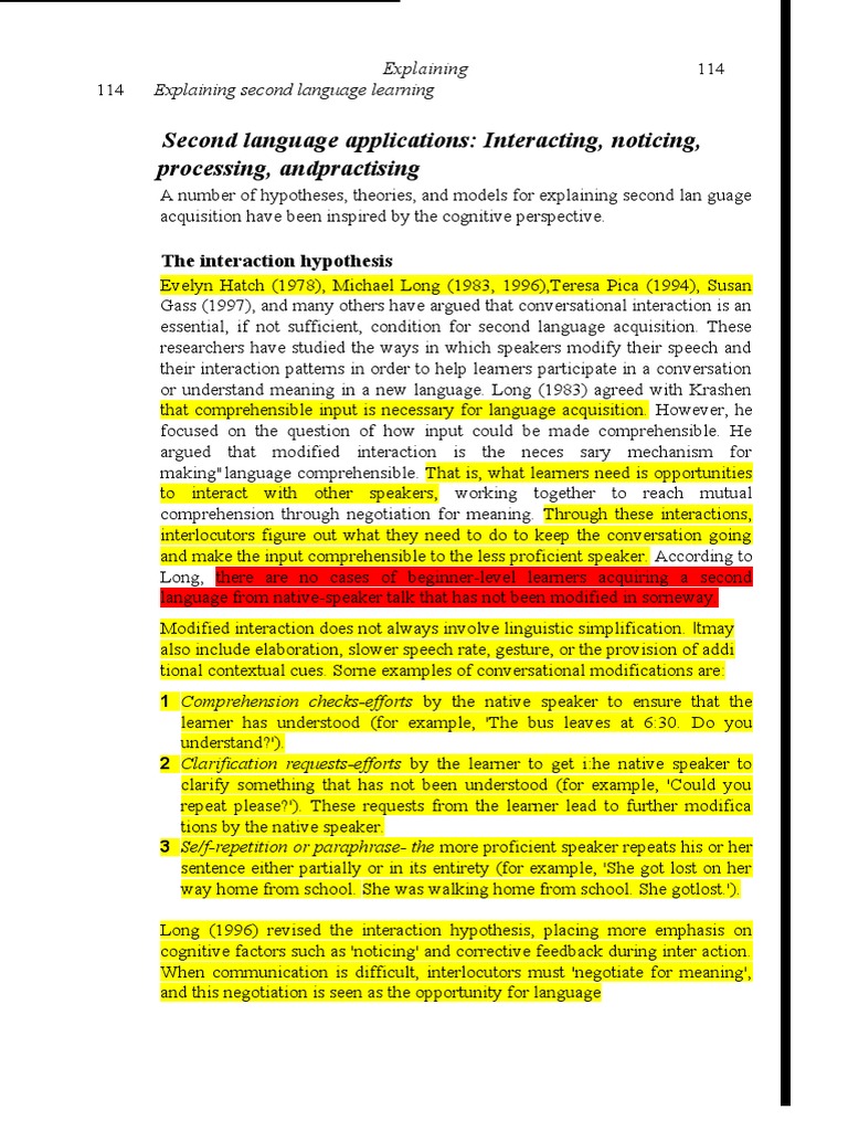 The Interaction Hypothesis Pdf Pdf Second Language Acquisition Language Acquisition