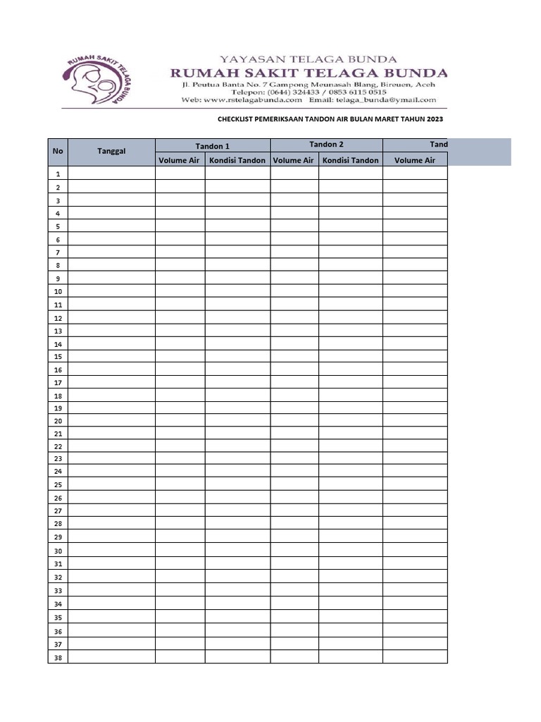 Checklist Pemeriksaan Tandon | PDF