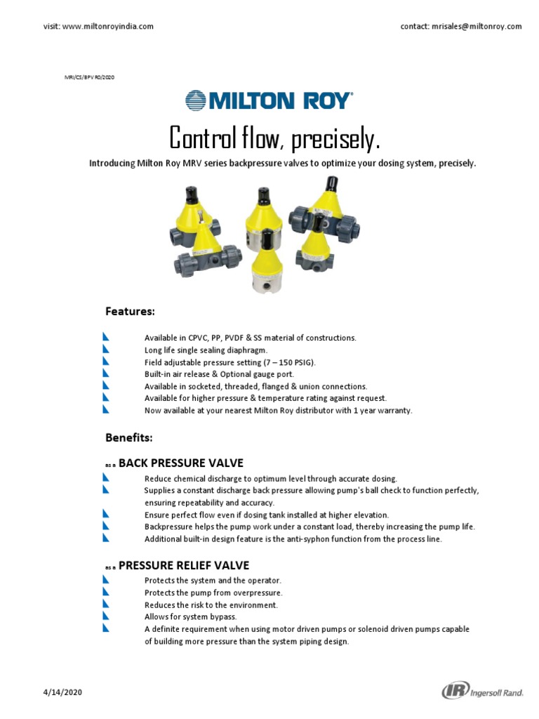 Milton Roy Backpressure Valve Overview | PDF