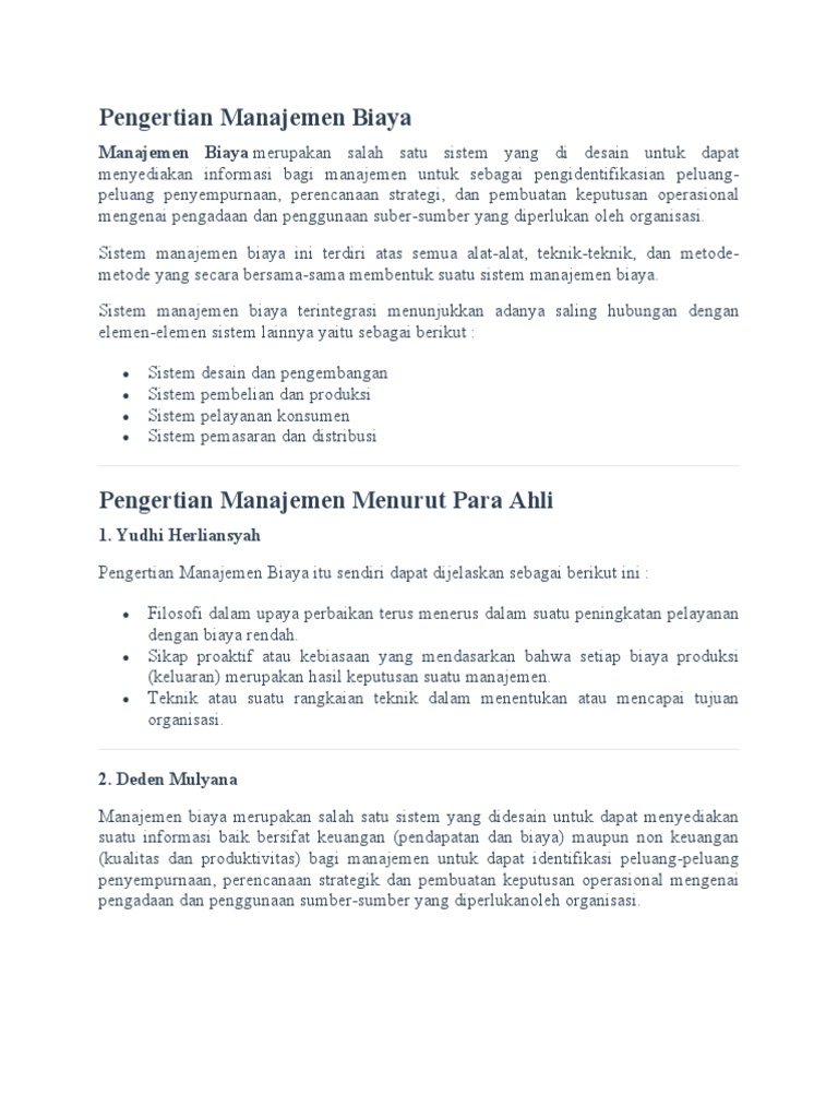 Pengertian Manajemen Biaya 1 | PDF