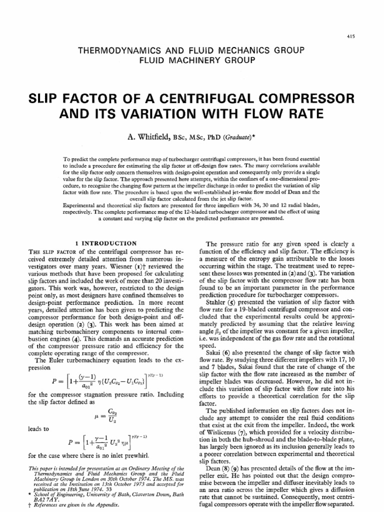 Slip Factor of A Centrifugal Compressor and Its Variations With ...