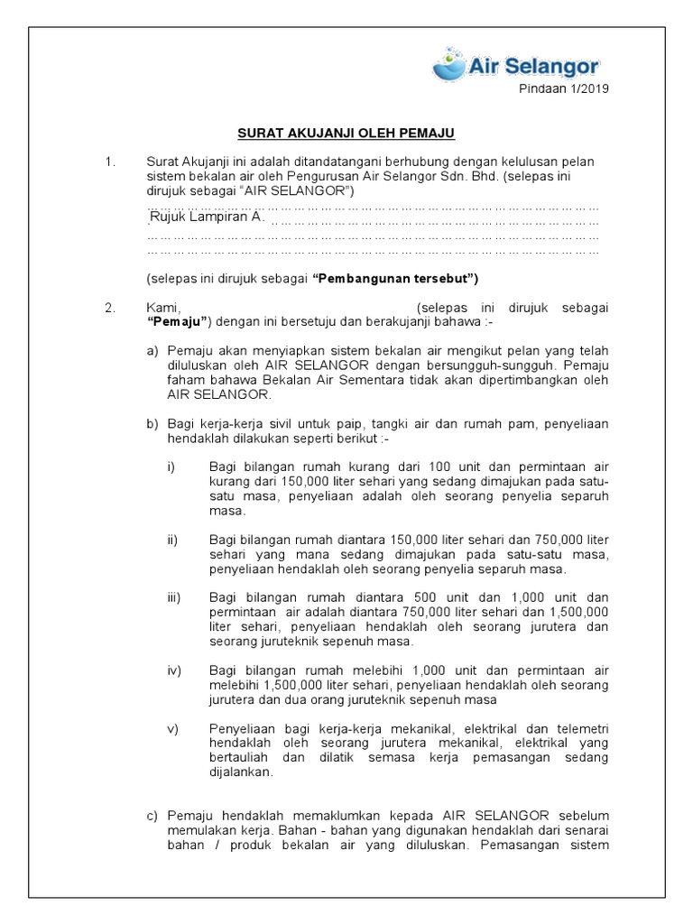Air Selangor - Borang Akujanji PDF | PDF