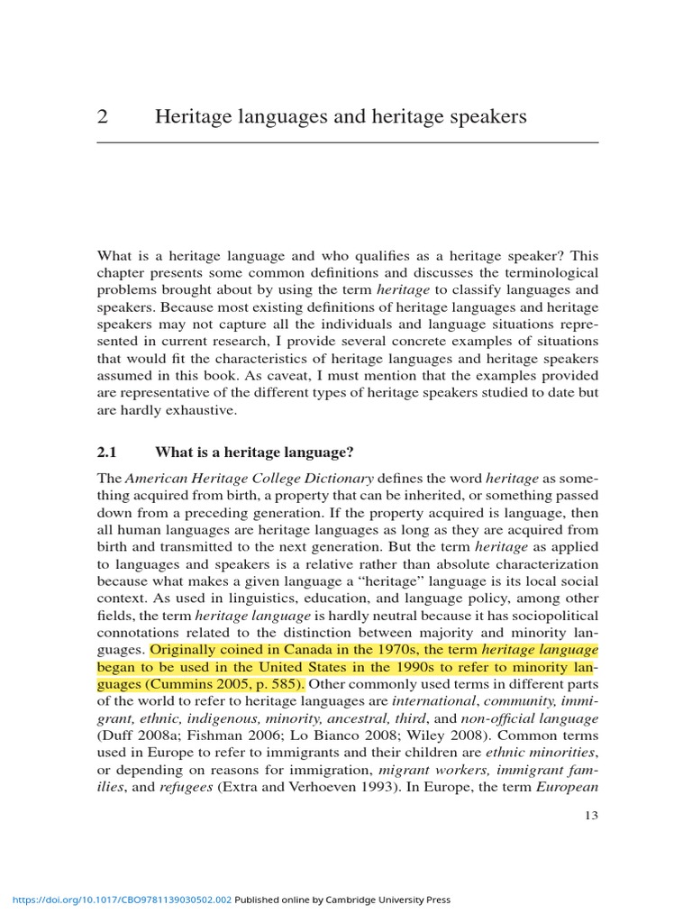 Heritage Languages and Heritage Speakers | PDF
