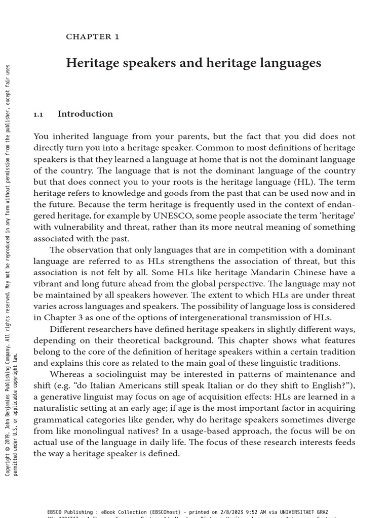 Heritage Speakers and Heritage Languages PDF | PDF