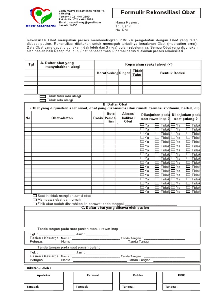 Formulir Rekonsiliasi Obat | PDF