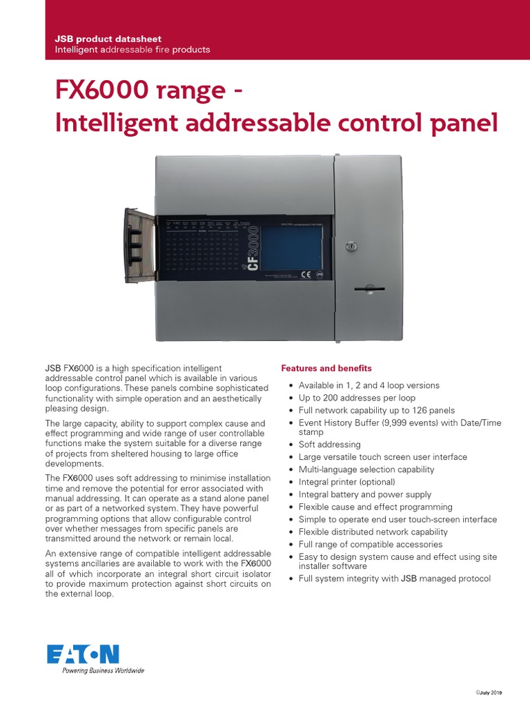 Eaton Fire Addressable Control Panel fx6000 Datasheet 0719 PDF | PDF ...