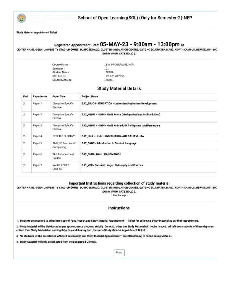 SOL Study Material Appointment | PDF