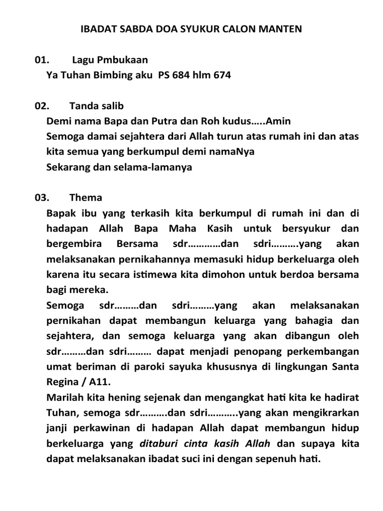Ibadat Sabda Doa Syukur Calon Manten | PDF