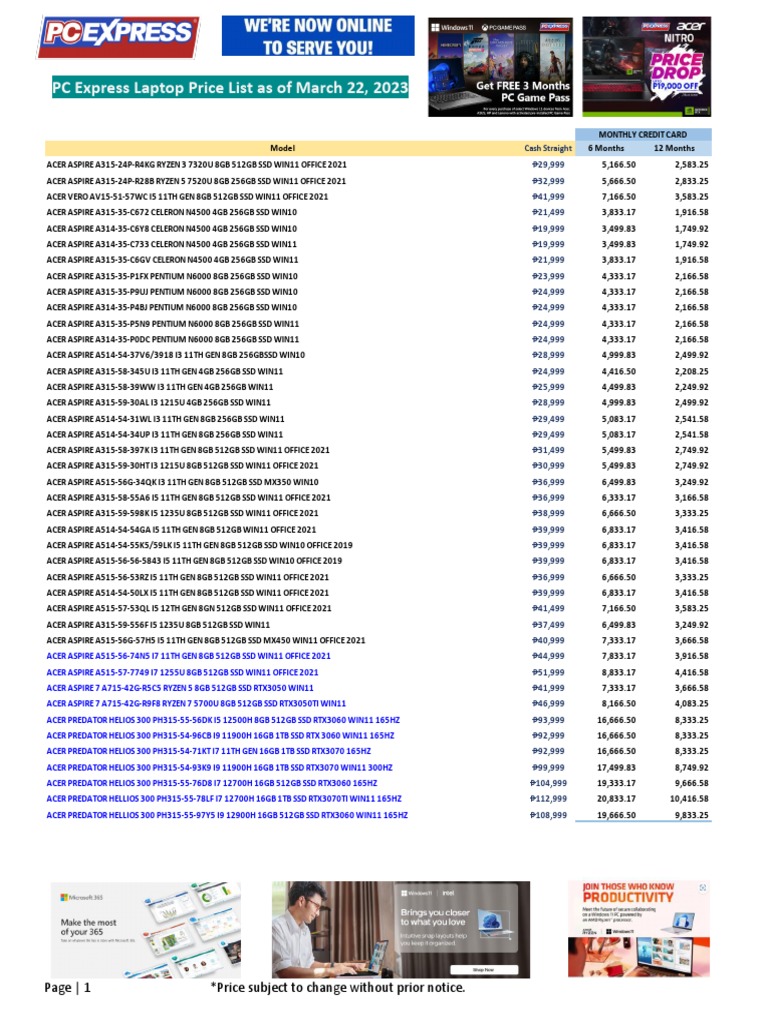 PC Express Laptop Price List 2023 | PDF | Personal Computers | Computer ...