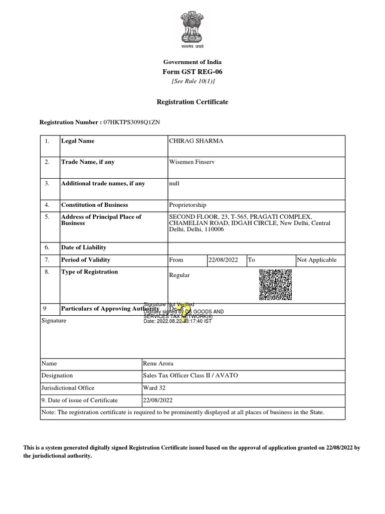 Registration Certificate PDF | PDF