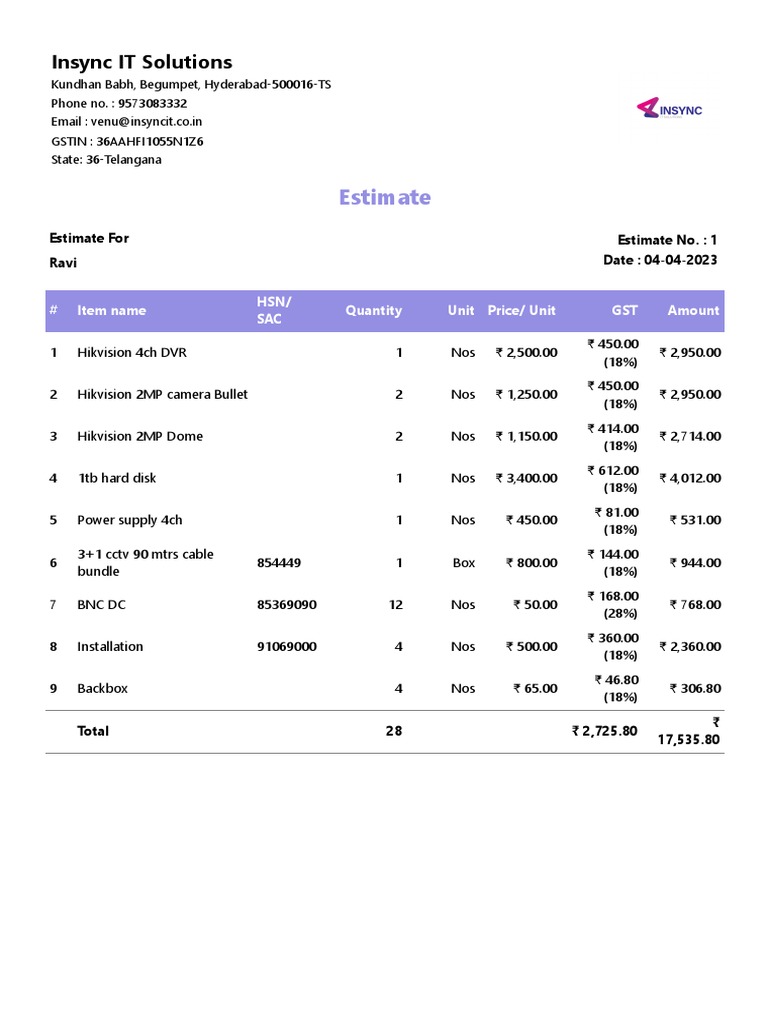 Estimate 1 CCTV | PDF