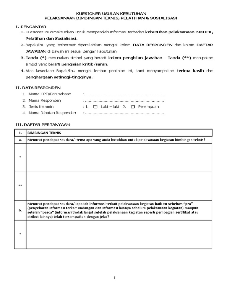 Kuesioner Essay | PDF