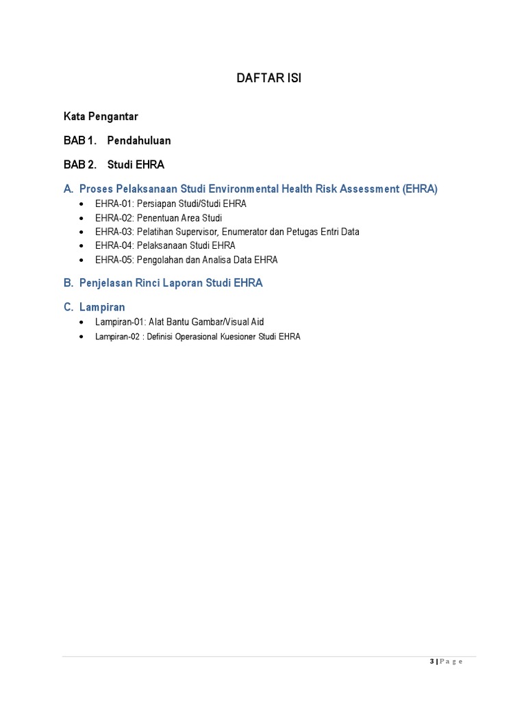 Daftar Isi Panduan Praktis Pelaksanaan Studi EHRA | PDF