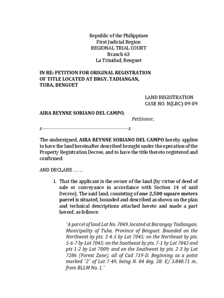 Application For Land Registration Sample | PDF