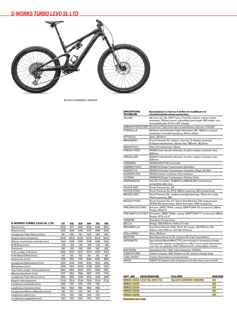 Specialized - Sell Sheet - SW Turbo Levo SL LTD | PDF