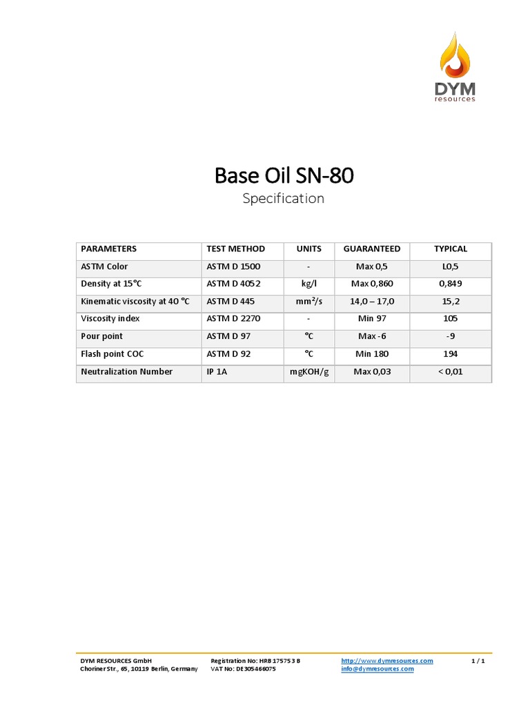 SN-80 Base Oil Specifications | PDF