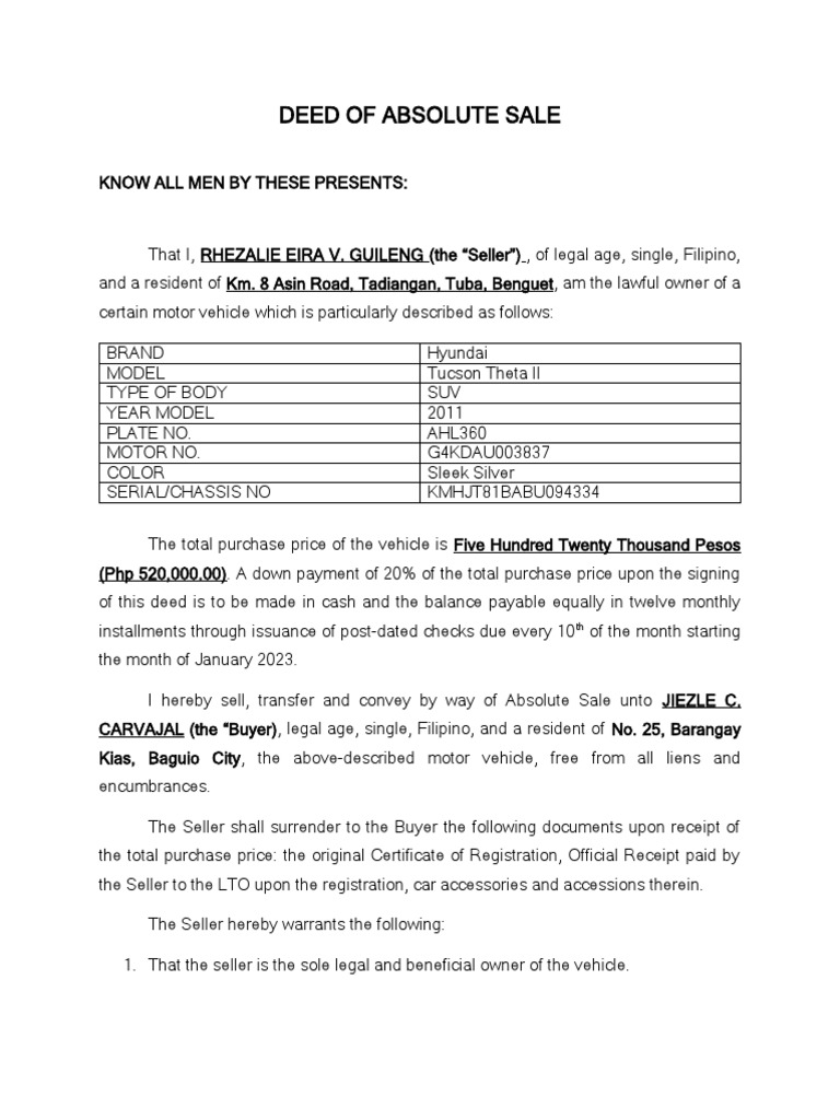 DEED OF ABSOLUTE SALE_Movable | PDF