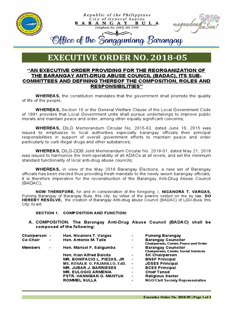 Executive Order No 2018-05 - Badac | PDF