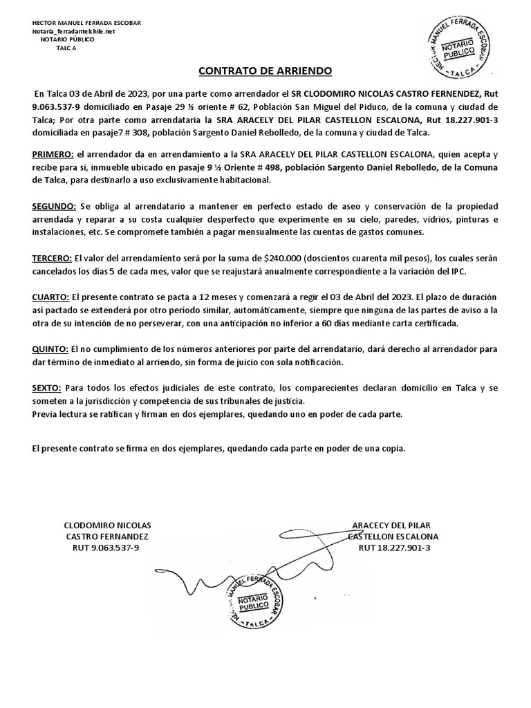Contrato ARRIENDO 2023 | PDF