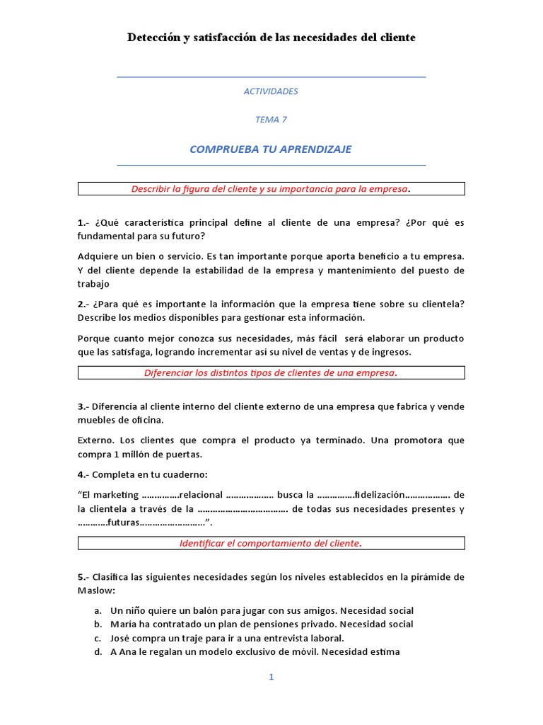 Actividades Tema 7 MOHA | PDF | Cliente | Marketing