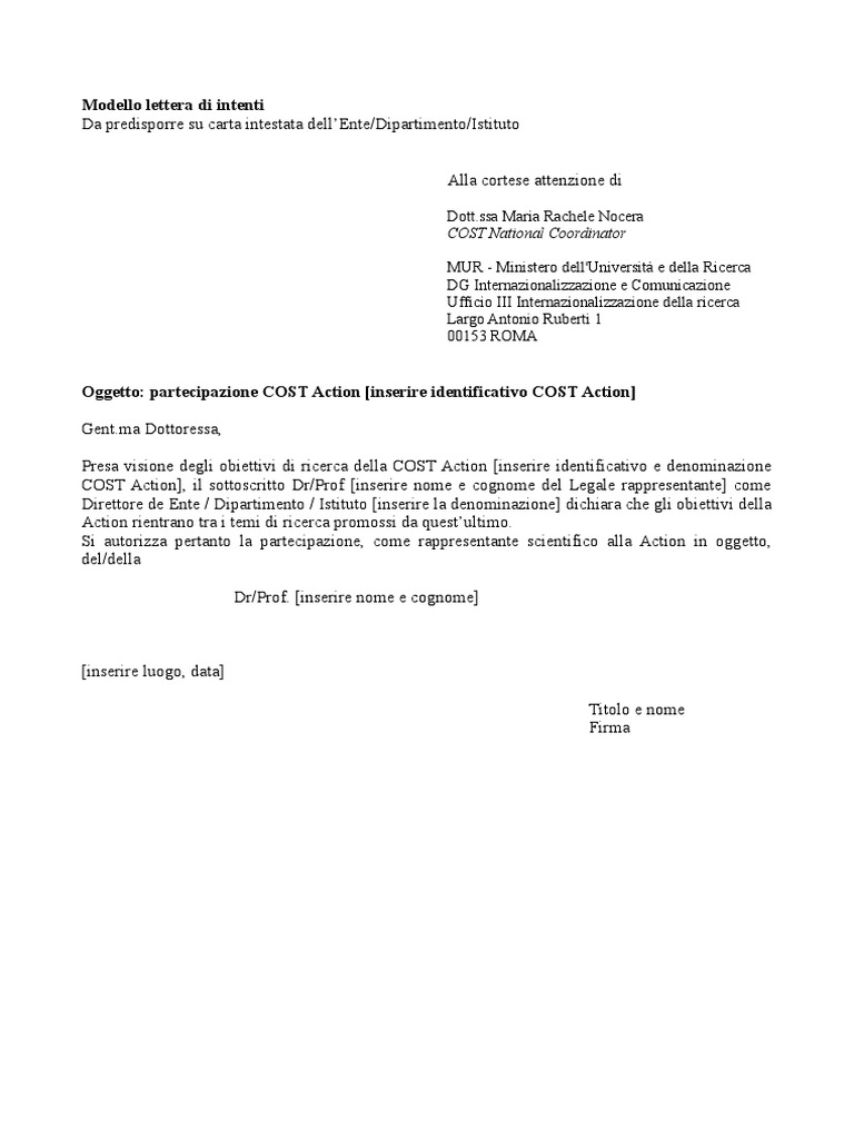 Modello Lettera Di Intenti | PDF