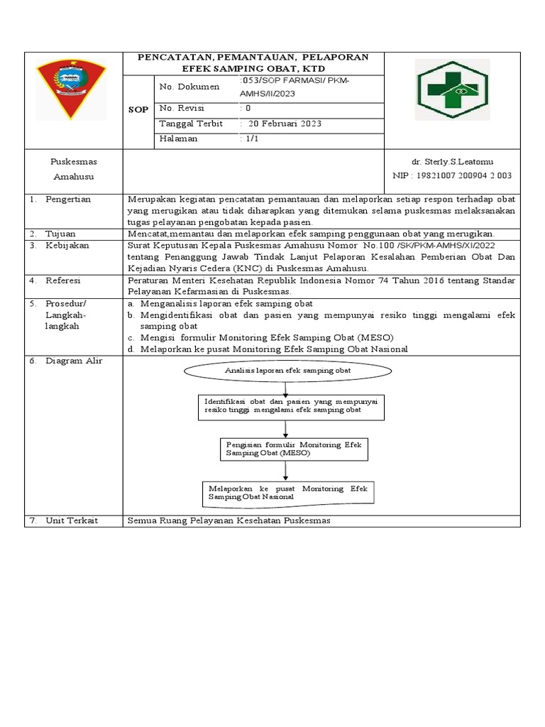 Ep 3 Sop Pencatatan, Pemantauan, Pelaporan Efek Samping Obat, KTD | PDF