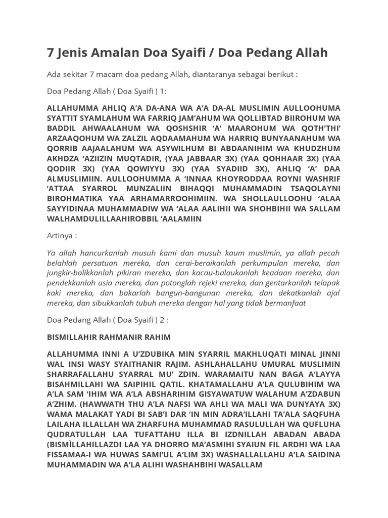 Amalan Doa Syaifi untuk Menghancurkan Musuh | PDF