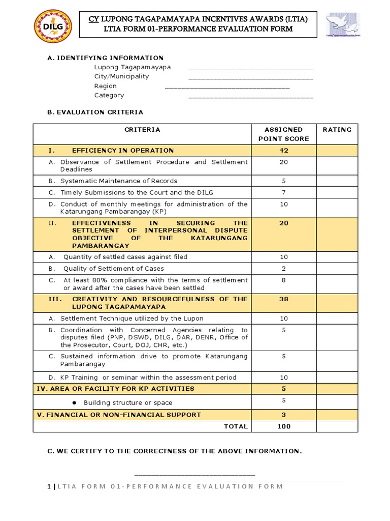 LTIA Performance Evaluation Forms | PDF
