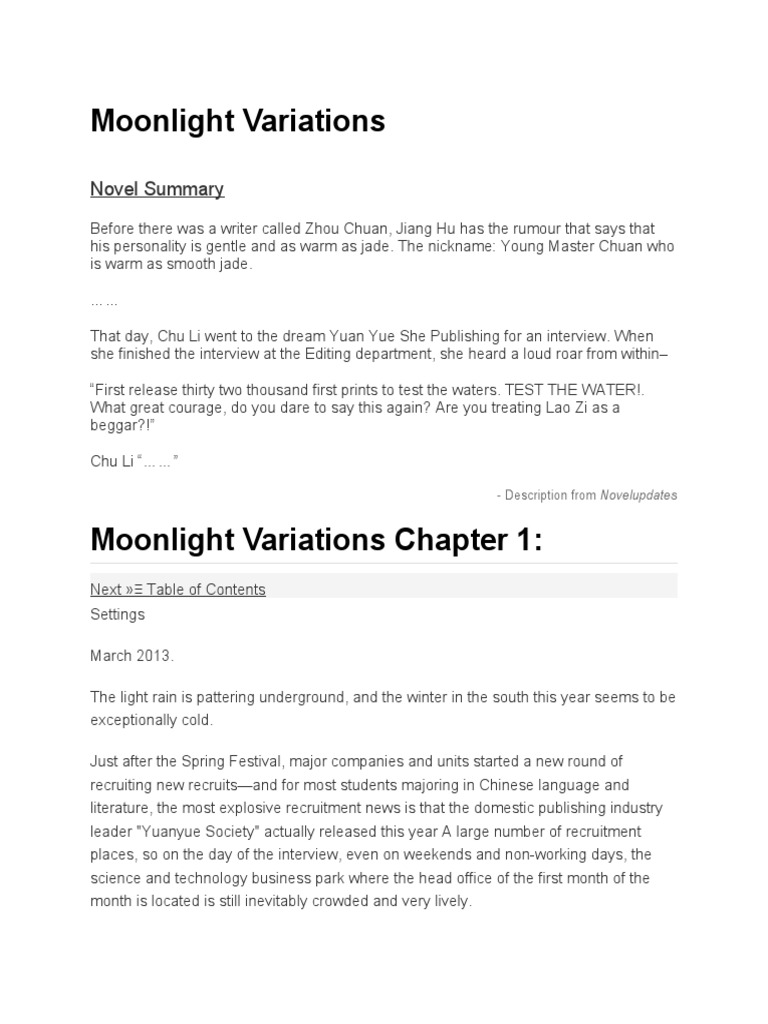 Moonlight Variations: A Novel Summary | PDF