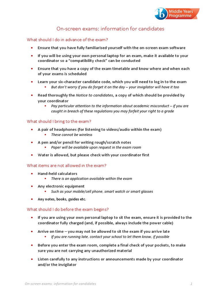 On-Screen Exams - Information For Candidates PDF | PDF | Computing