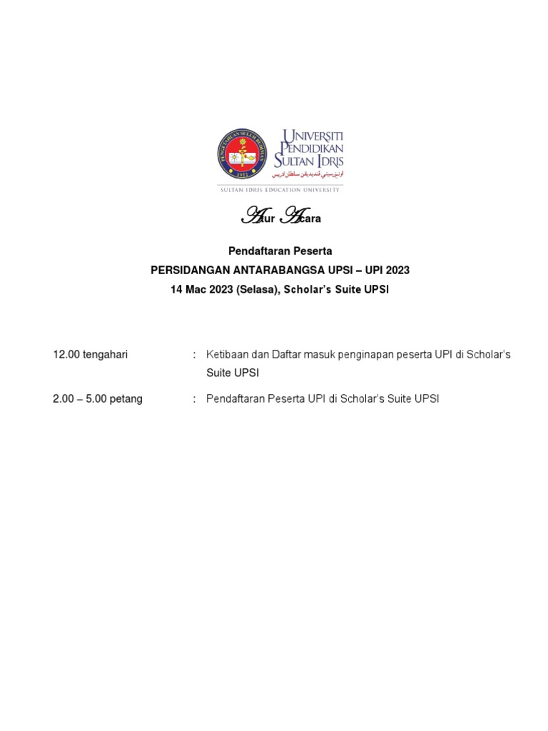 Jadwal Persidangan UPSI-UPI 2023 | PDF