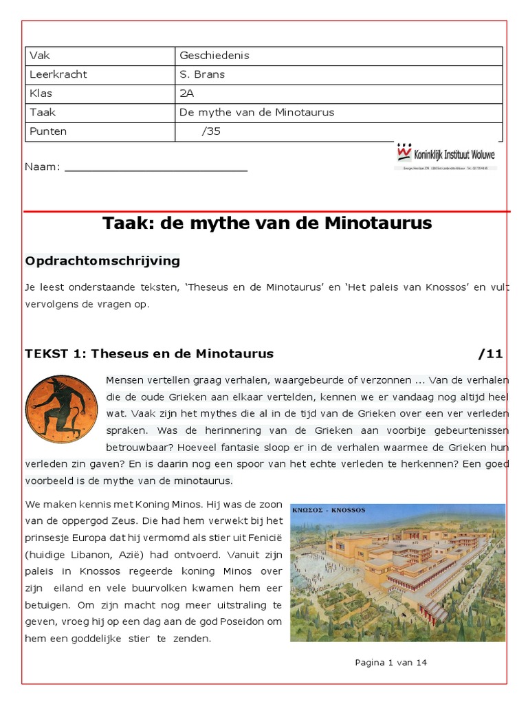 Taak. de Mythe Van de Minotaurus en Het Paleis Van Knossos PDF | PDF