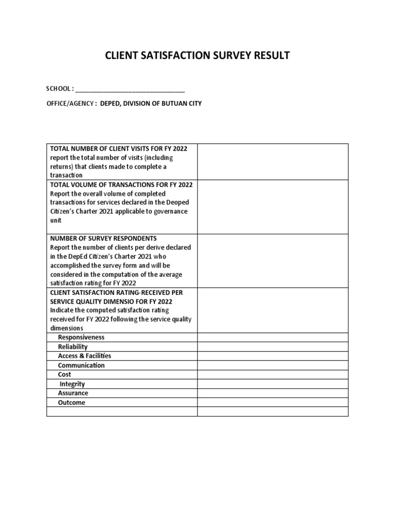DepEd Client Satisfaction Survey Results | PDF