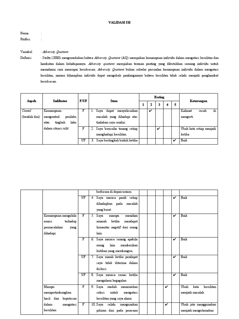 Validasi Isi Alat Ukur Non Kognitif( putri).docx | PDF