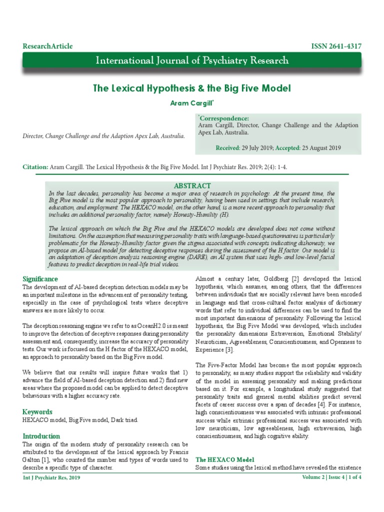 the-lexical-hypothesis--the-big-five-model-867.pdf | PDF | Personality ...