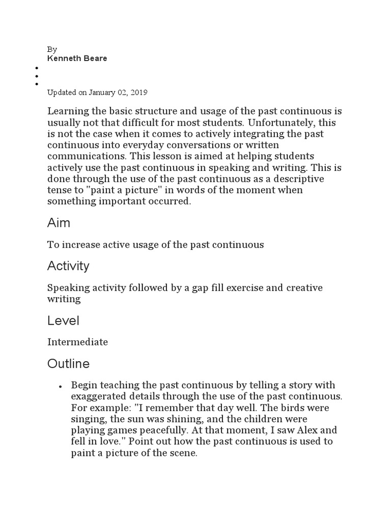 Past Continuous Lesson Plan | PDF