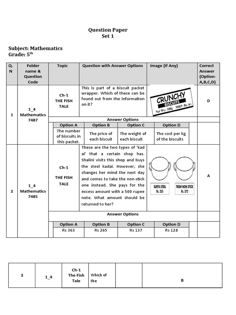 Set 1 Math Class V Pdf