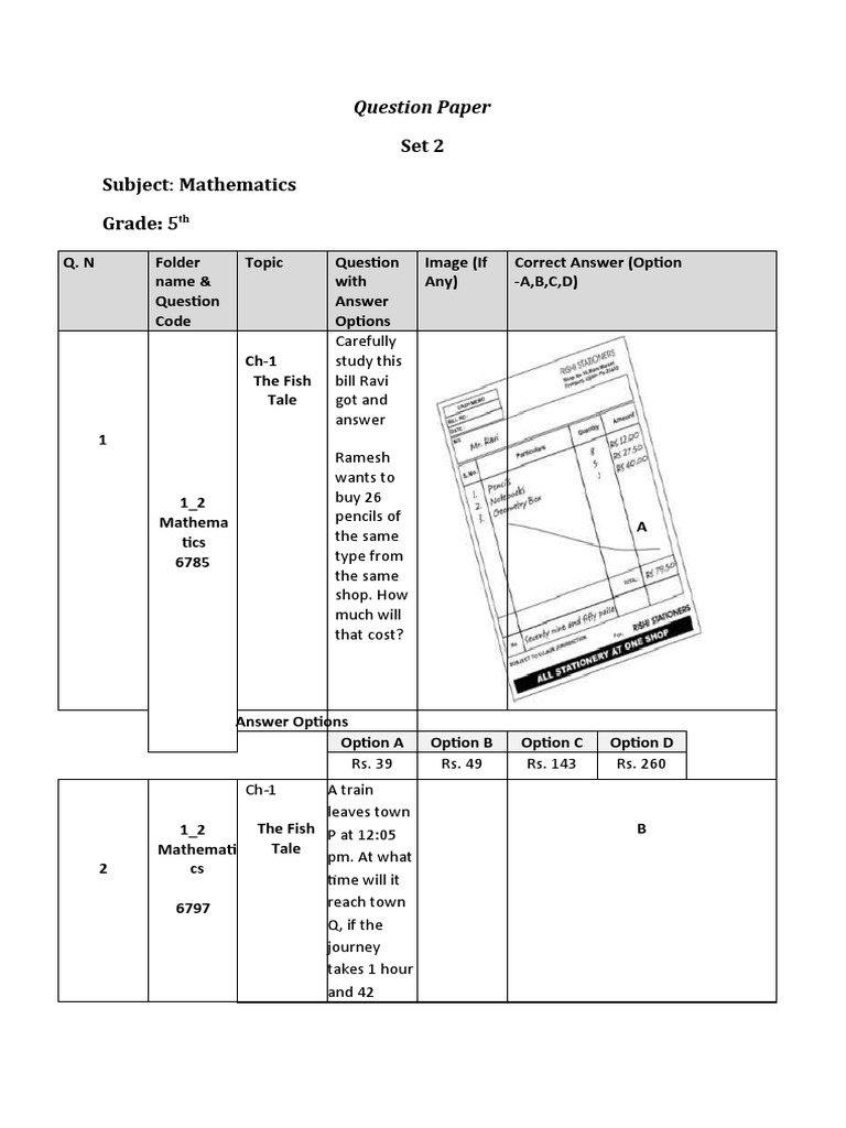 Set 2-Math-Class V | PDF