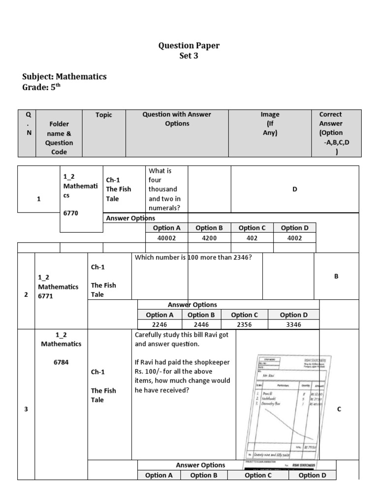 Set 3-Math-Class V | PDF