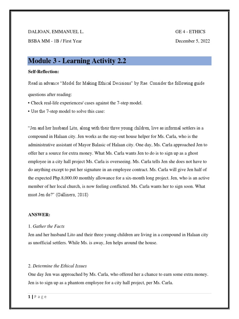 Ge 8 Ethics - Module 3 Activity 2.2 PDF | PDF