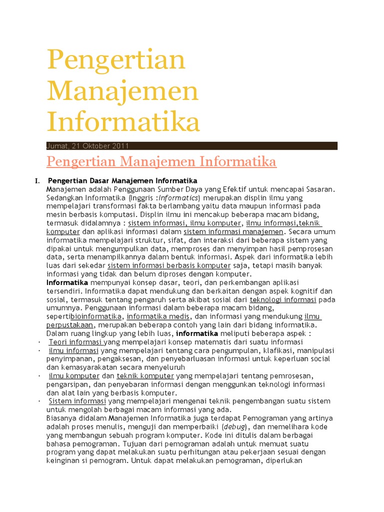 Pengertian Manajemen Informatika | PDF