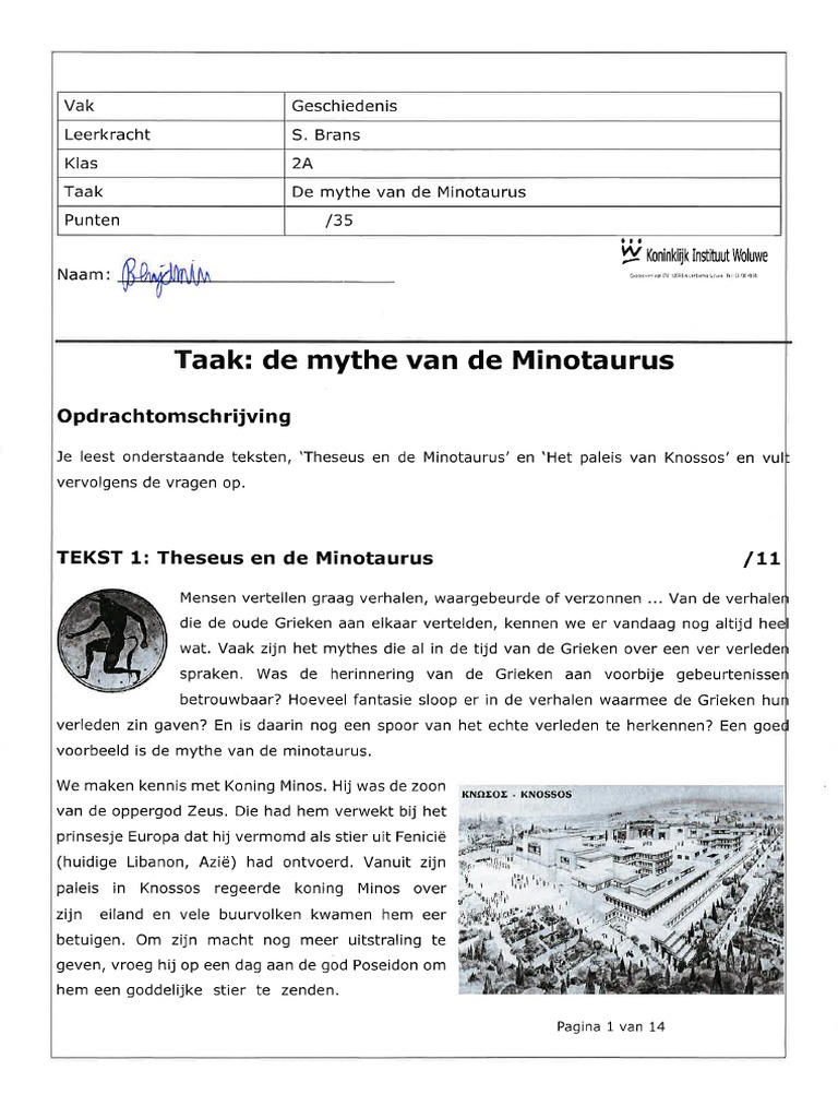Taak Mythe Minotaurus Ingevuld PDF | PDF