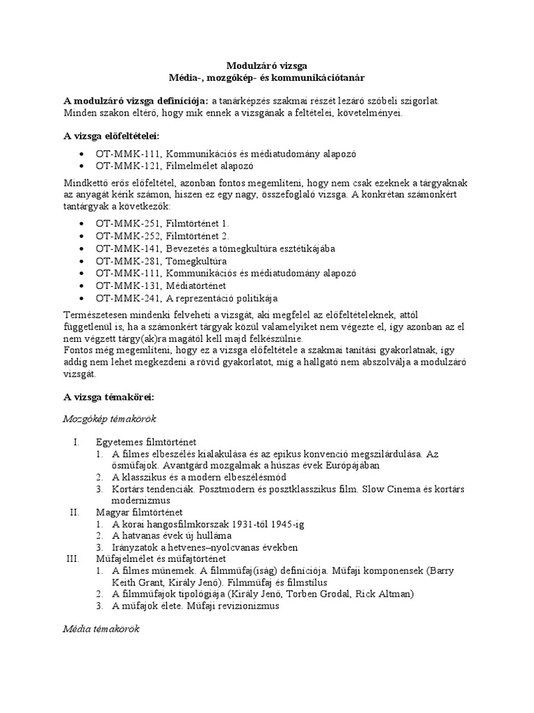 MMK Modulzáró Vizsga | PDF