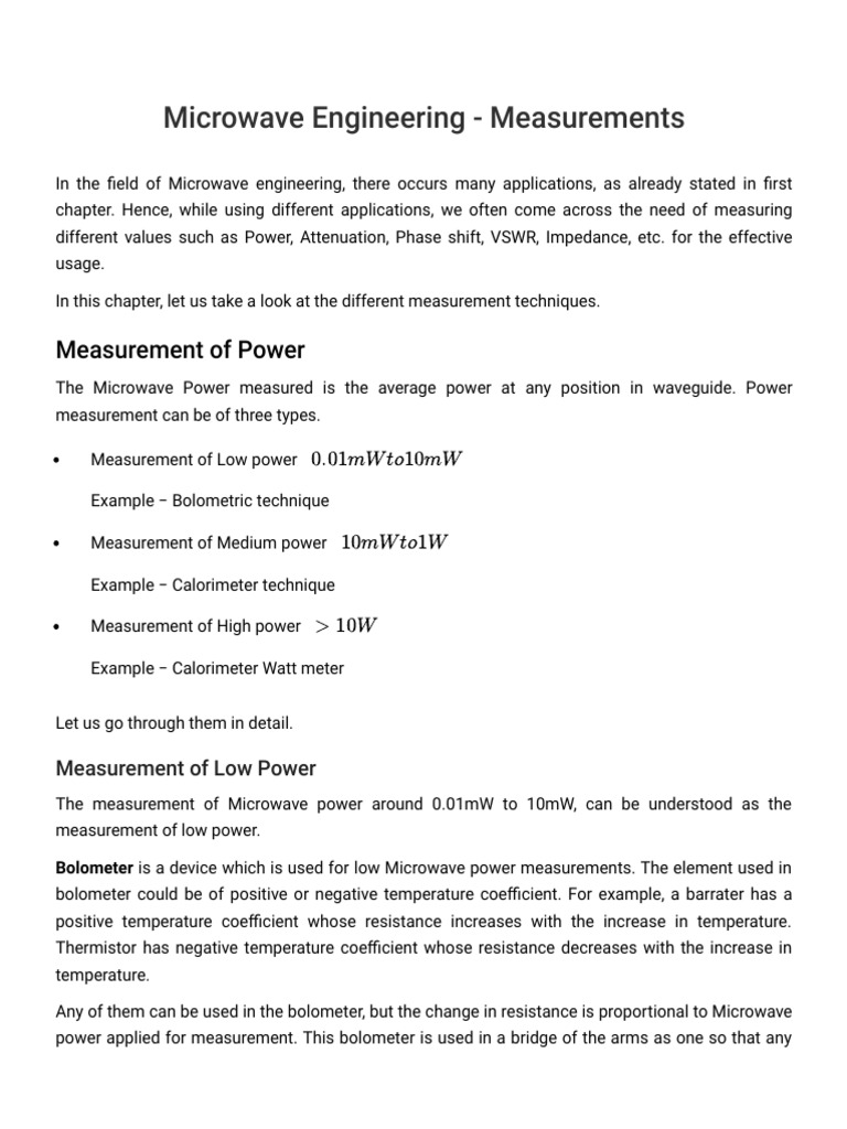 Microwave Engineering - Measurements PDF | PDF